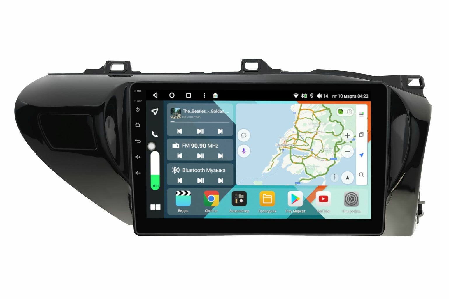 Магнитола Toyota Hilux 2015+ правый руль 10 дюймов, 4/64GB, 8 ядер, DSP, 4G, Android 10 / Wide Media