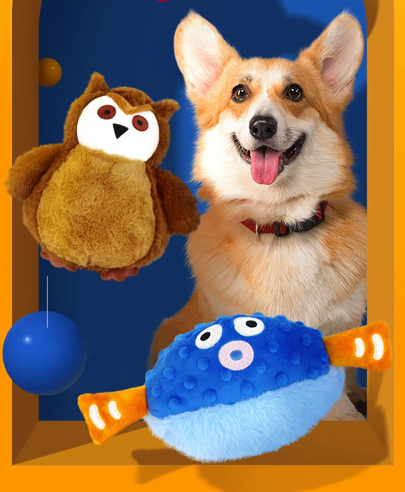 Мягкая игрушка для собак в виде совы, электрическая, подпрыгивающая, со звуком, коричневая, съемный чехол, USB-зарядка,