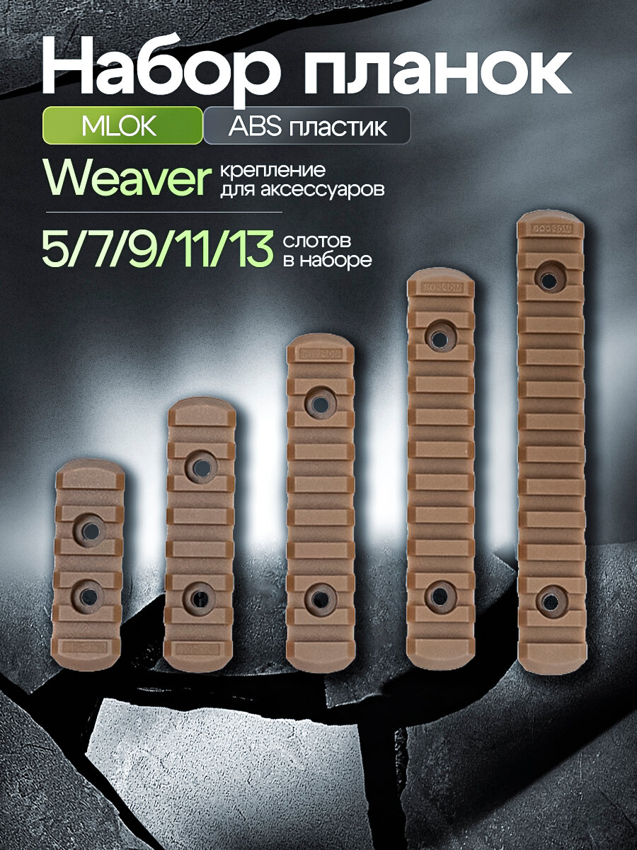 Набор планок вивер пикатинни на цевье MLOK/M-LOK/Keymod (5,7,9,11,13 пазов)