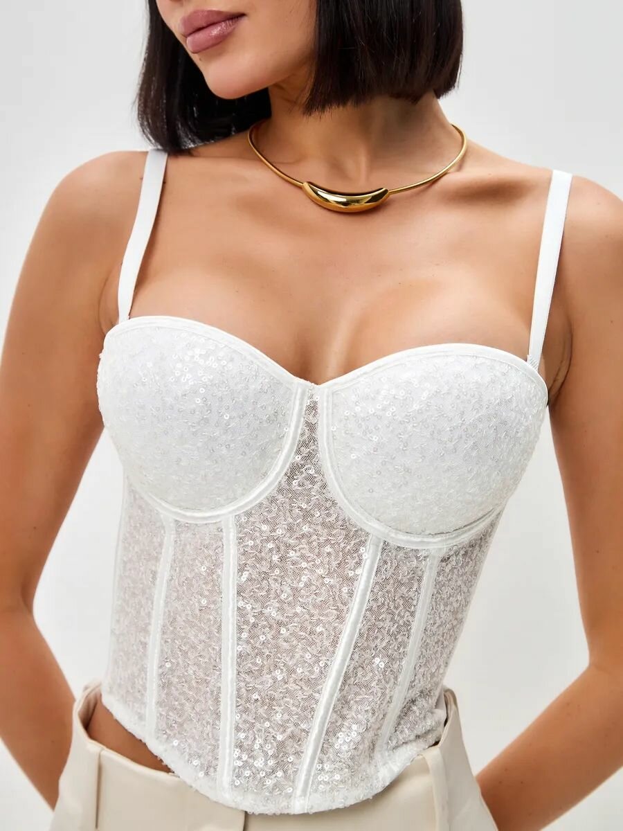 Корсет с косточками и пайетками # Сексуальный корсет с кружевом для вечера