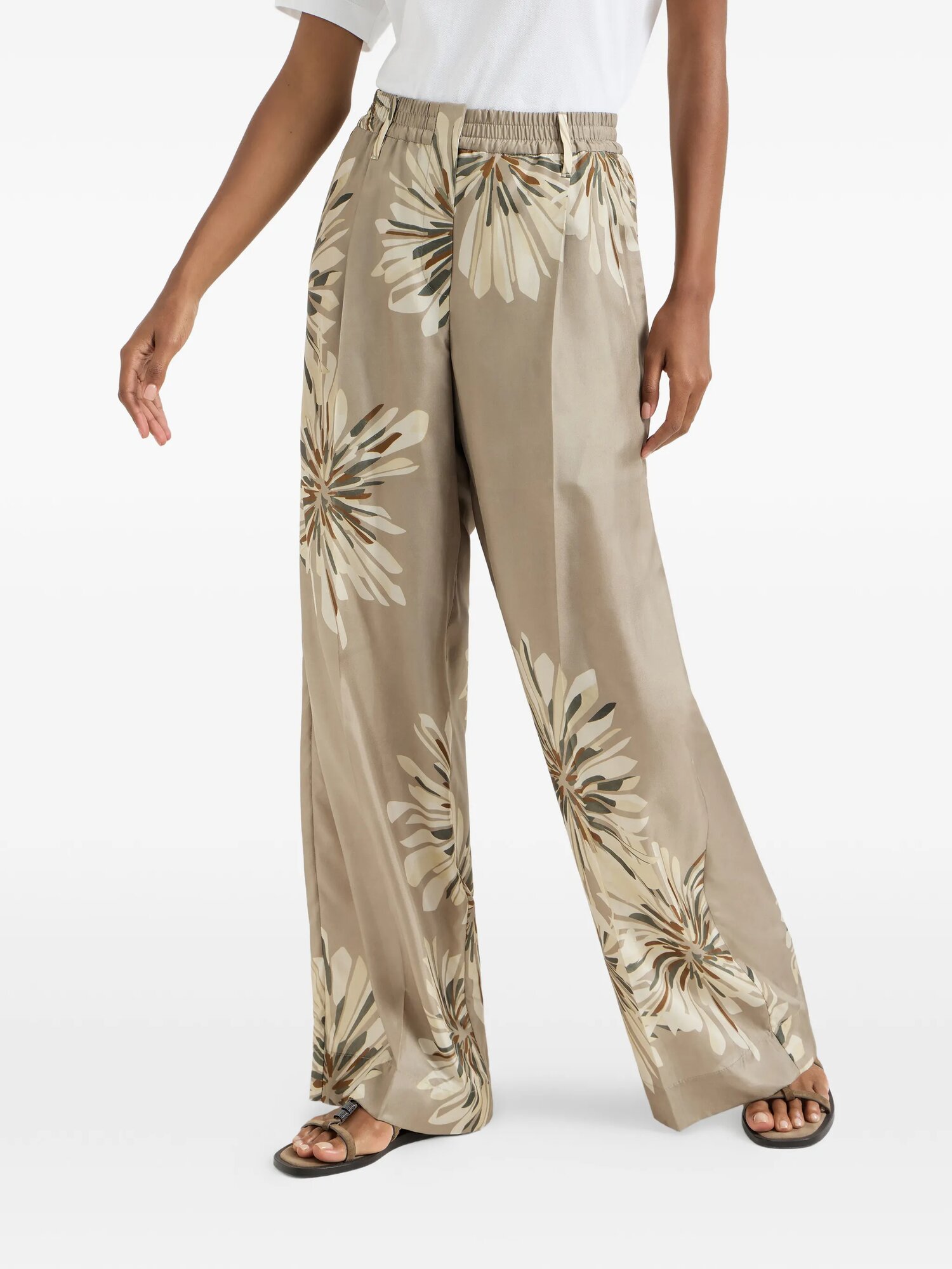 Брюки BRUNELLO CUCINELLI Bloom-print palazzo pants, размер 46, разноцветный — фото 1