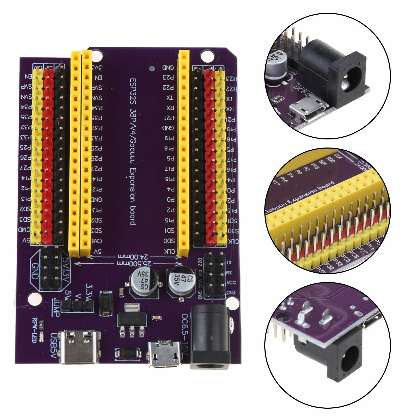 ESP32S 38pin Расширительная плата TypeC совместимая с WROOM-32D/32U WROVER модулем
