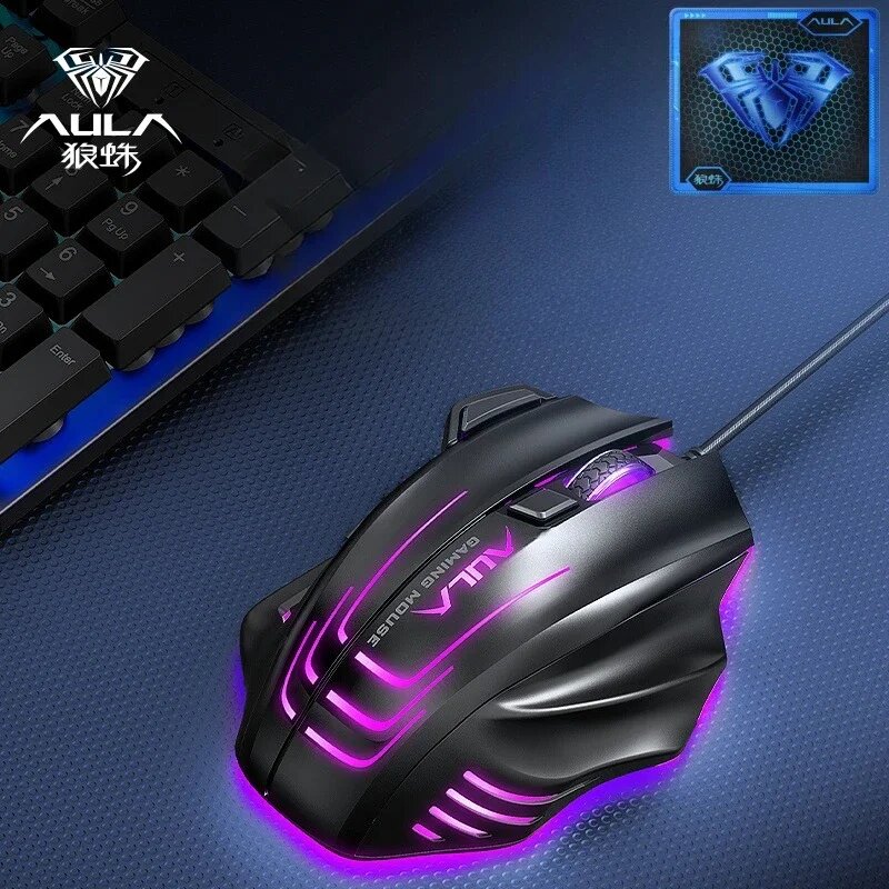 Проводная мышь Aula S18 Shark RGB, 1000 Гц, 6400 точек на дюйм, 4 блокировки, балансировочный блок, игровая мышь Macros Define с низкой задержкой, аксессуары для ПК и геймеров