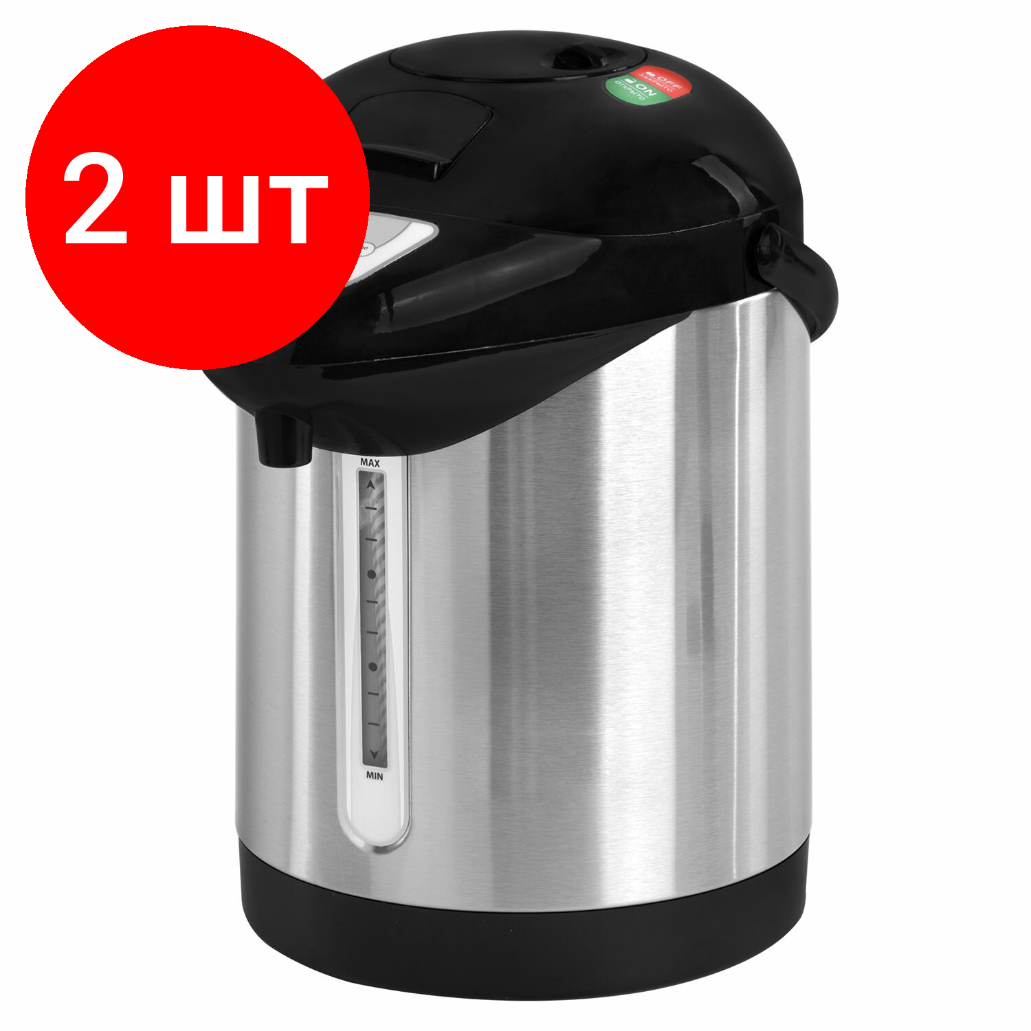 Комплект 2 шт, Термопот SONNEN TP-28, 3л, 900 Вт, 1 температурный режим, ручной насос, сталь/пластик, серебристый/черный, 456712