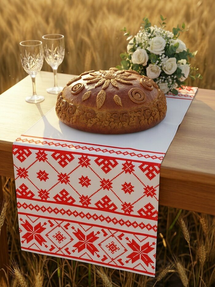 Рушник «Семейный очаг», 150×36 см, красный