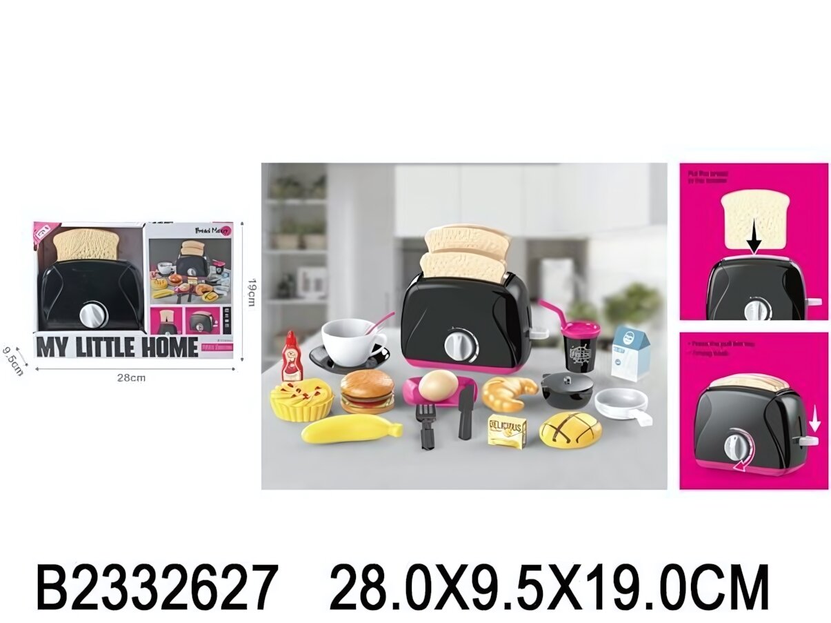 Игровой тостер "MY LITTLE HOME" с аксессуарами для детской кухни, черный с розовым, 28x9.5x19 см