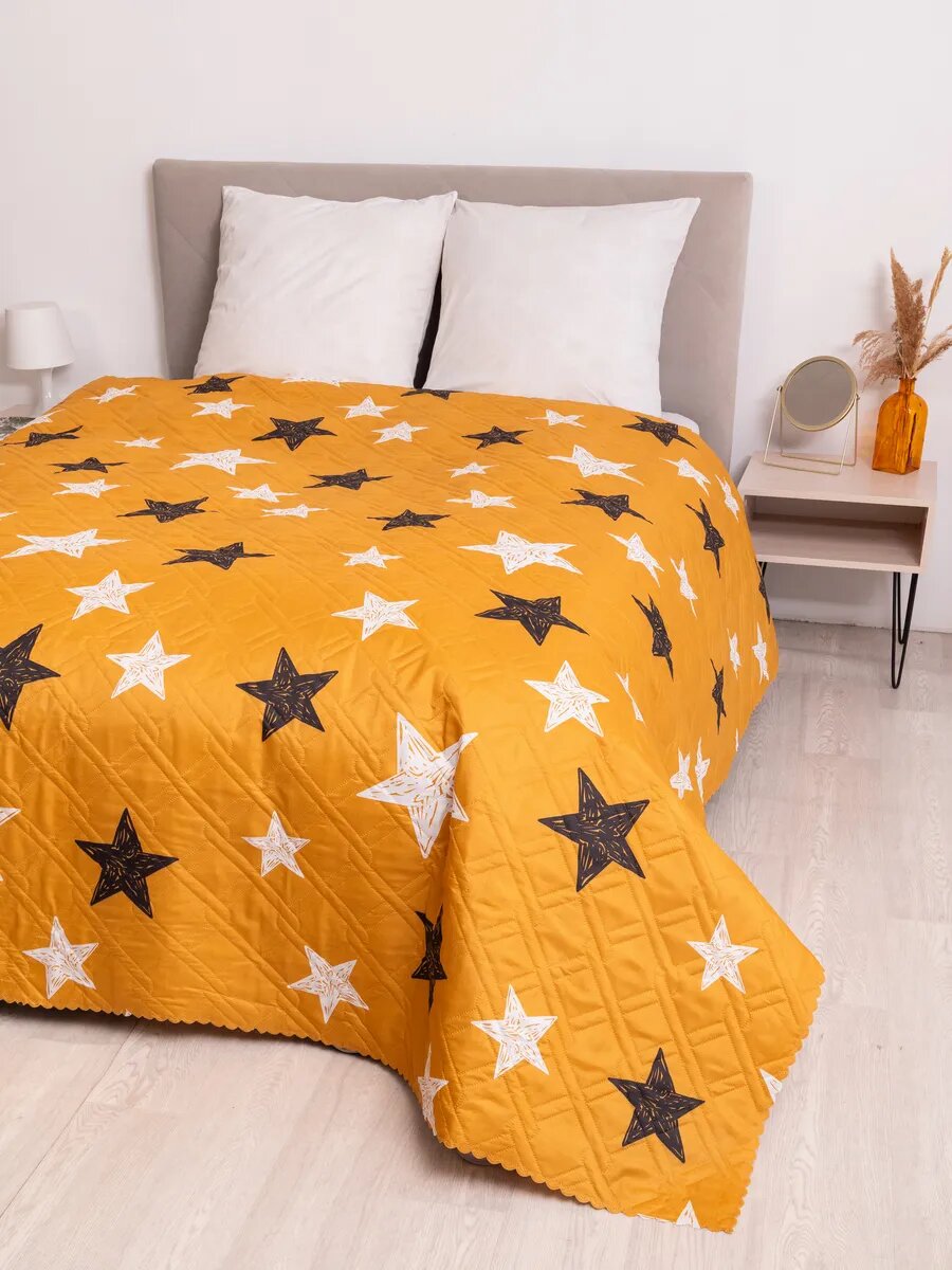 Покрывало на кровать 1.5-спальное полисатин 150х210 рисунок звезды