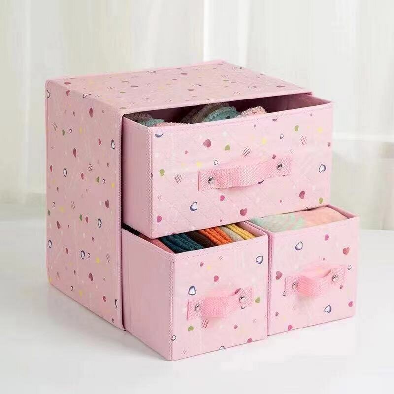 Двухслойный тканевый органайзер для хранения нижнего белья с тремя ящиками, в форме ящика, для домашнего использования, для хранения бюстгальтеров и одежды, складной органайзер.