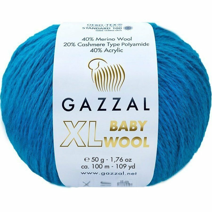 Пряжа Gazzal BABY WOOL XL 822 т. бирюза (5 мотков)