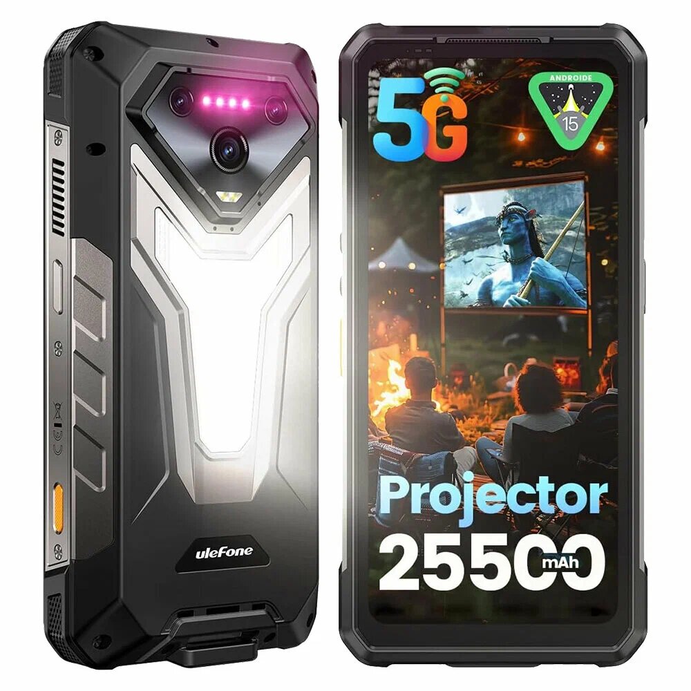 Ulefone Смартфон Armor 34 Pro Черный, 25500мАч, Проектор, Фонарь, Ночная Камера, 16/512 ГБ, 120Гц, Гарантия год