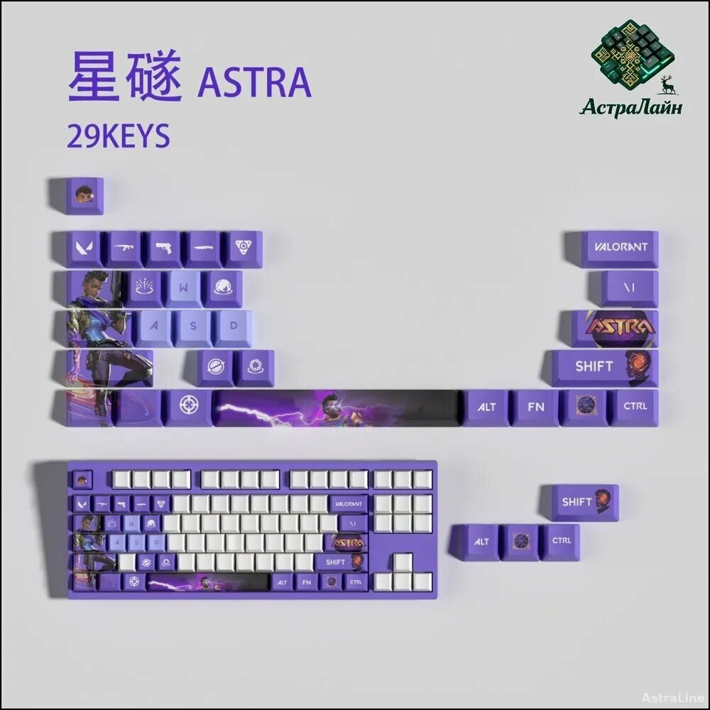 Эксклюзивные PBT кейкапы для Valorant ASTRA, комплект 29 клавиш
