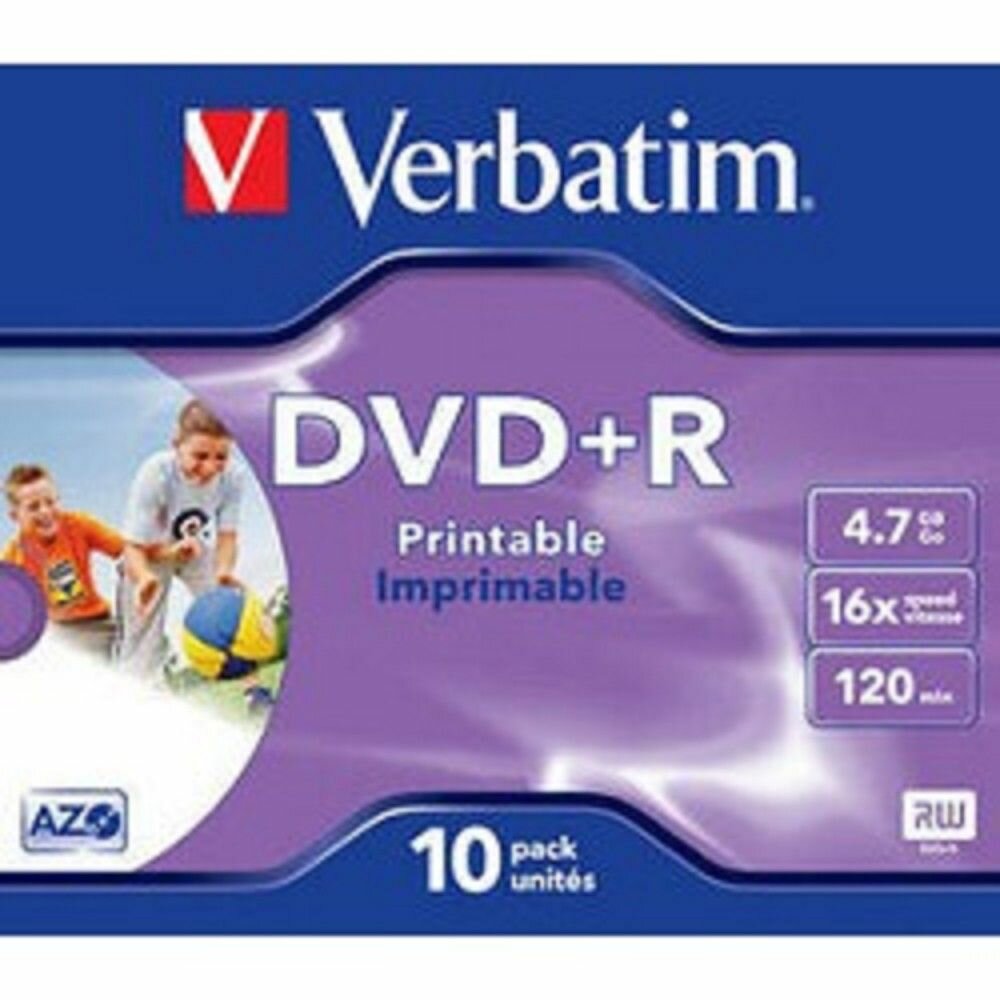 Verbatim Диск 43508 Диски DVD+R 16 - x, 4.7 Gb, Printable Jewel Case, 10шт.