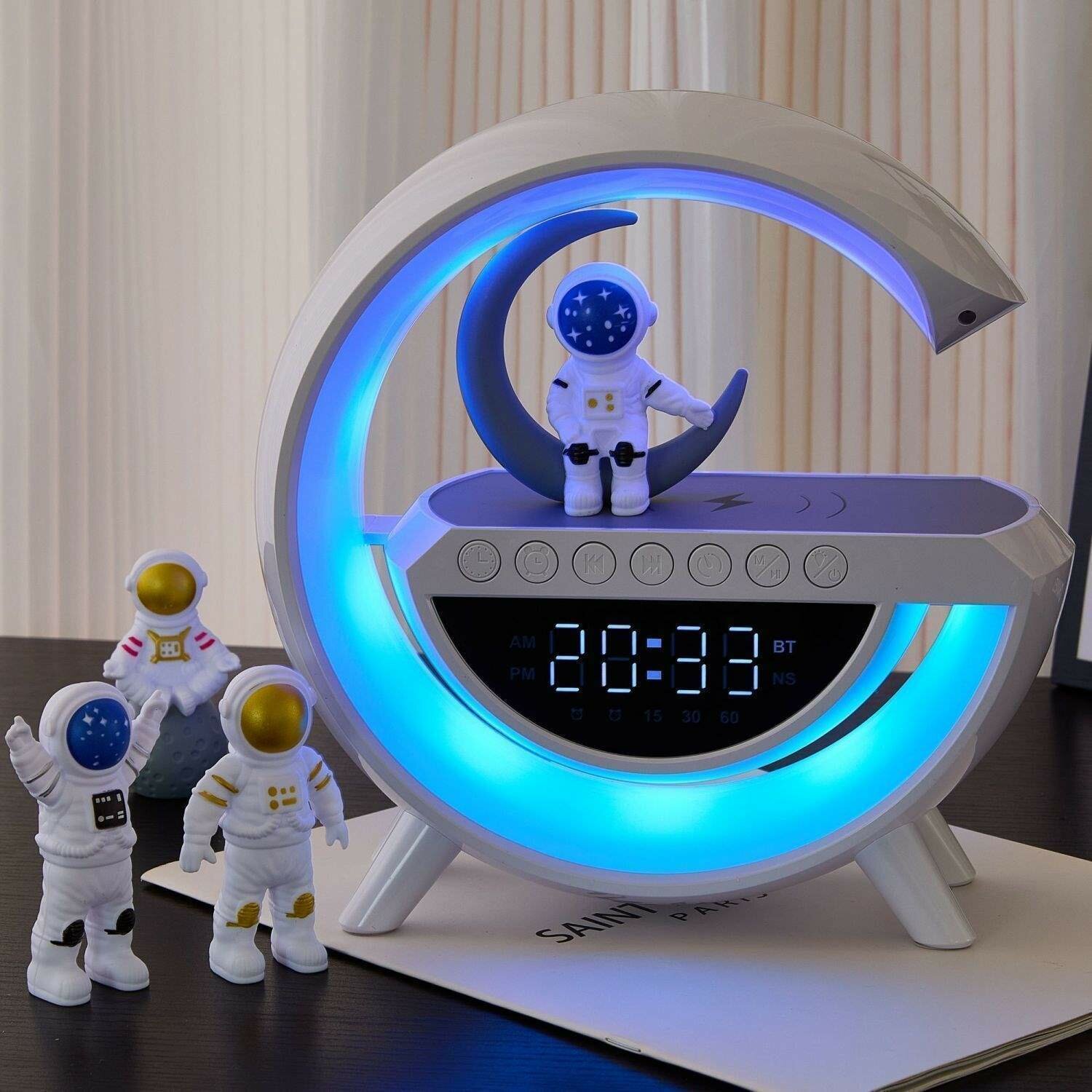 Многофункциональная настольная лампа с беспроводной зарядкой, Bluetooth-колонкой и амбиентным освещением - упрощенная