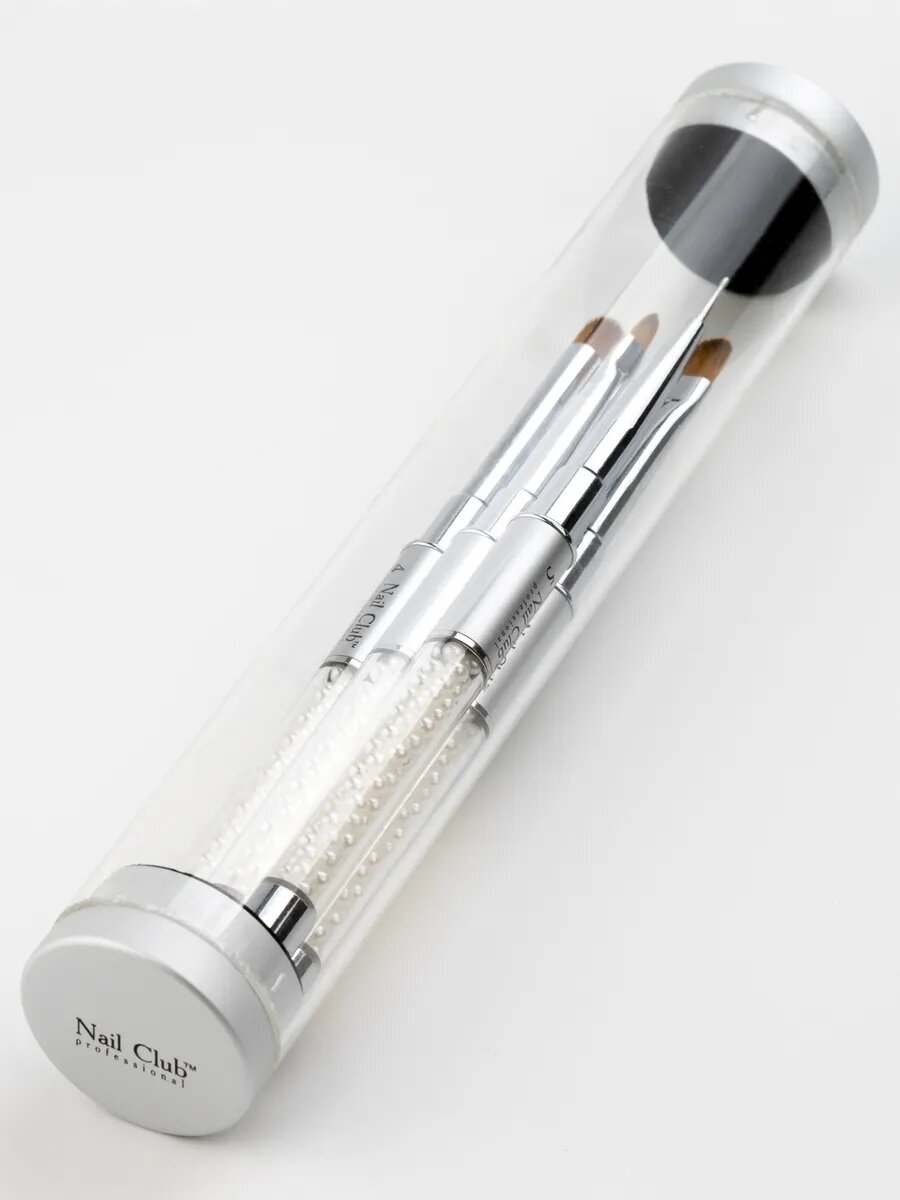 Nail Club Кисть для дизайна ногтей, набор с жемчужинками SILVER BRUSHES