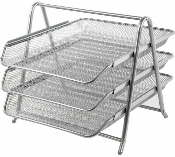 Горизонтальный металлический лоток для бумаг 3 секции, А4 267x355x295 мм, серебристый 231953