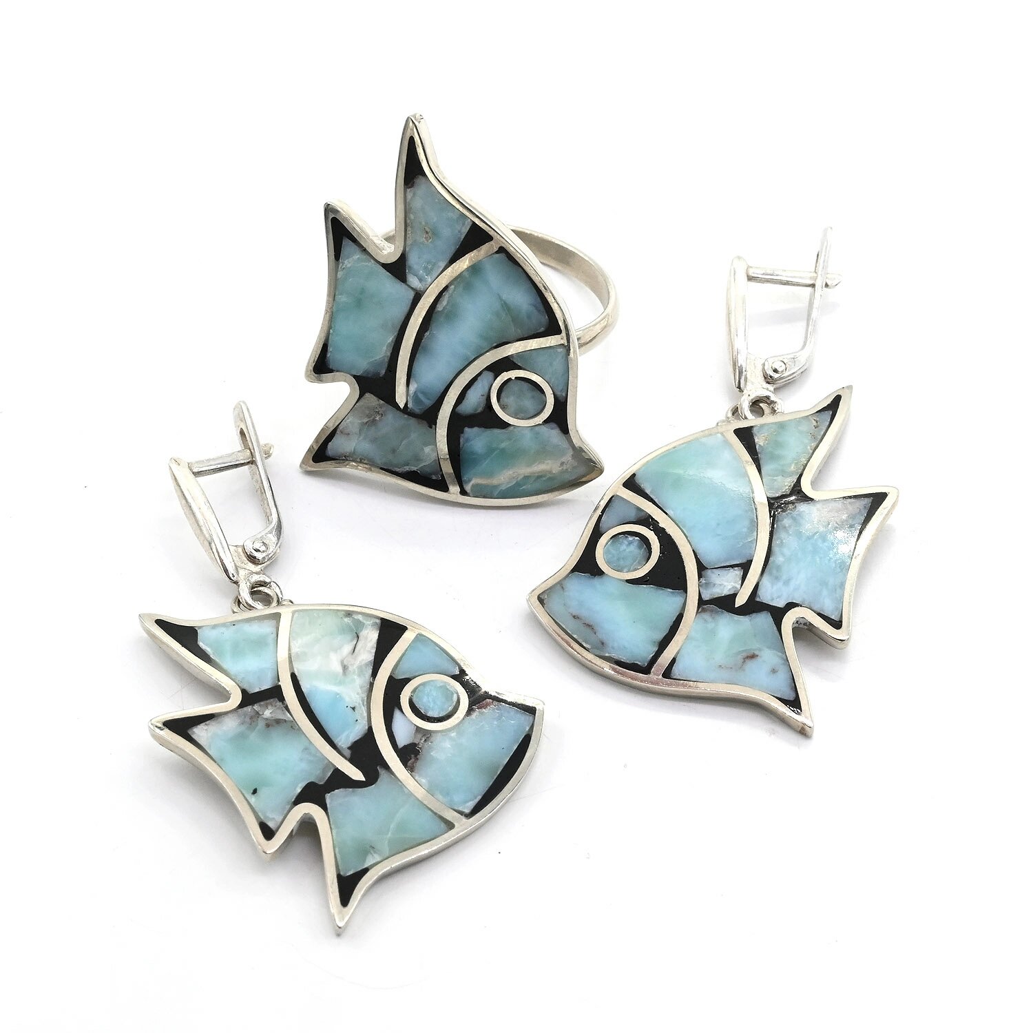 Комплект бижутерии, ларимар