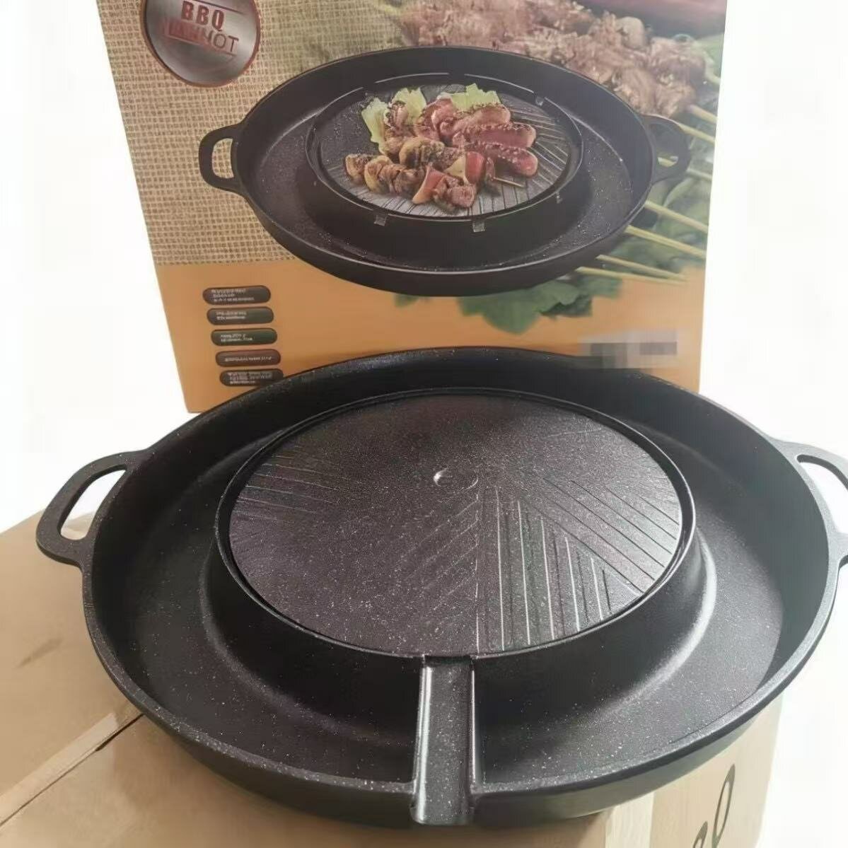 Корейский стиль, антипригарная круглая кастрюля для шабу-шабу, универсальная кастрюля, кассетная плита, маленькая горячая кастрюля, барбекю-плита, уличная KS 380, каменная гриль-плита Maifan