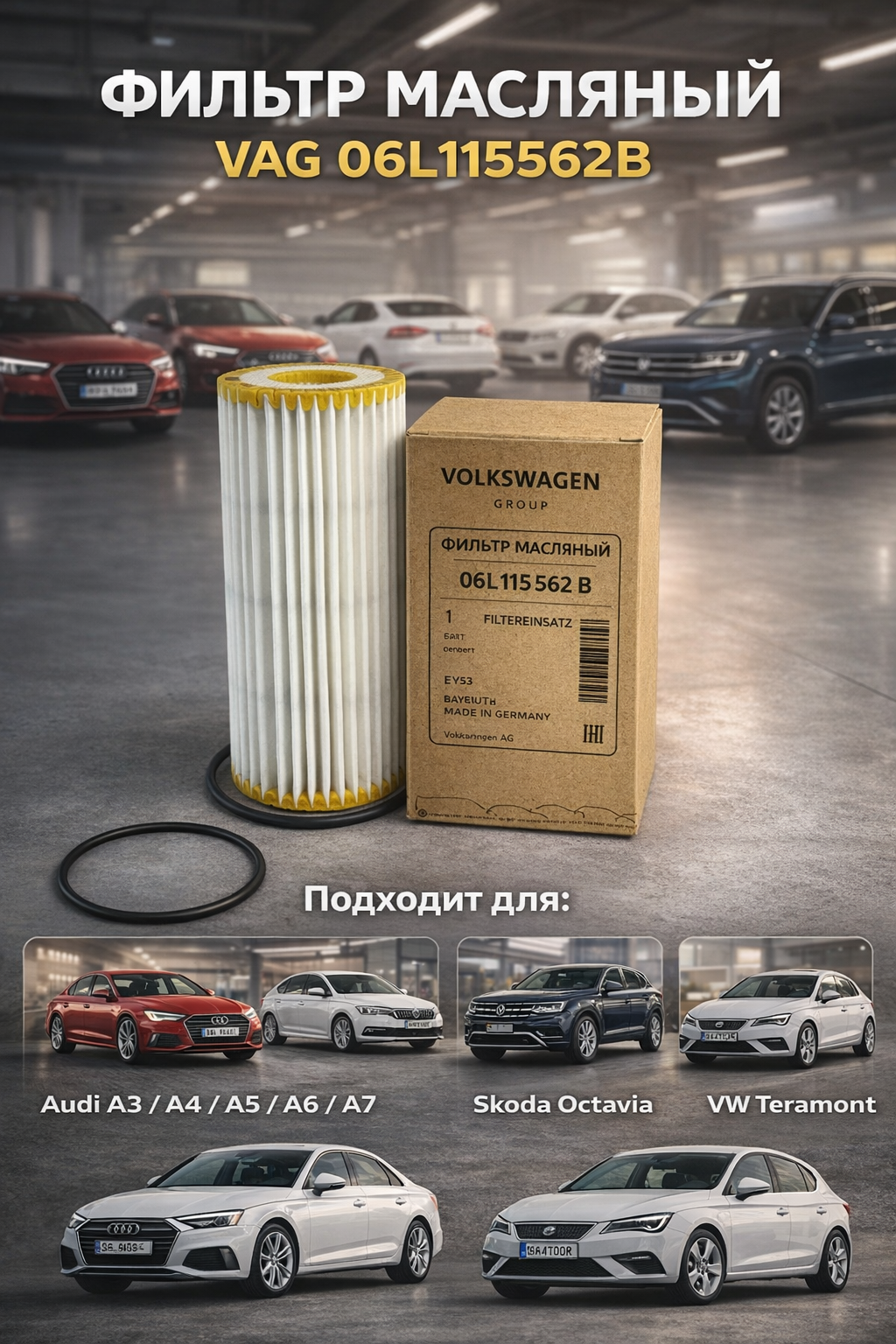 Фильтр масляный VAG 06L115562B для Audi A3/A4/A5/A6/A7, Skoda Octavia, VW Teramont, Seat Leon
