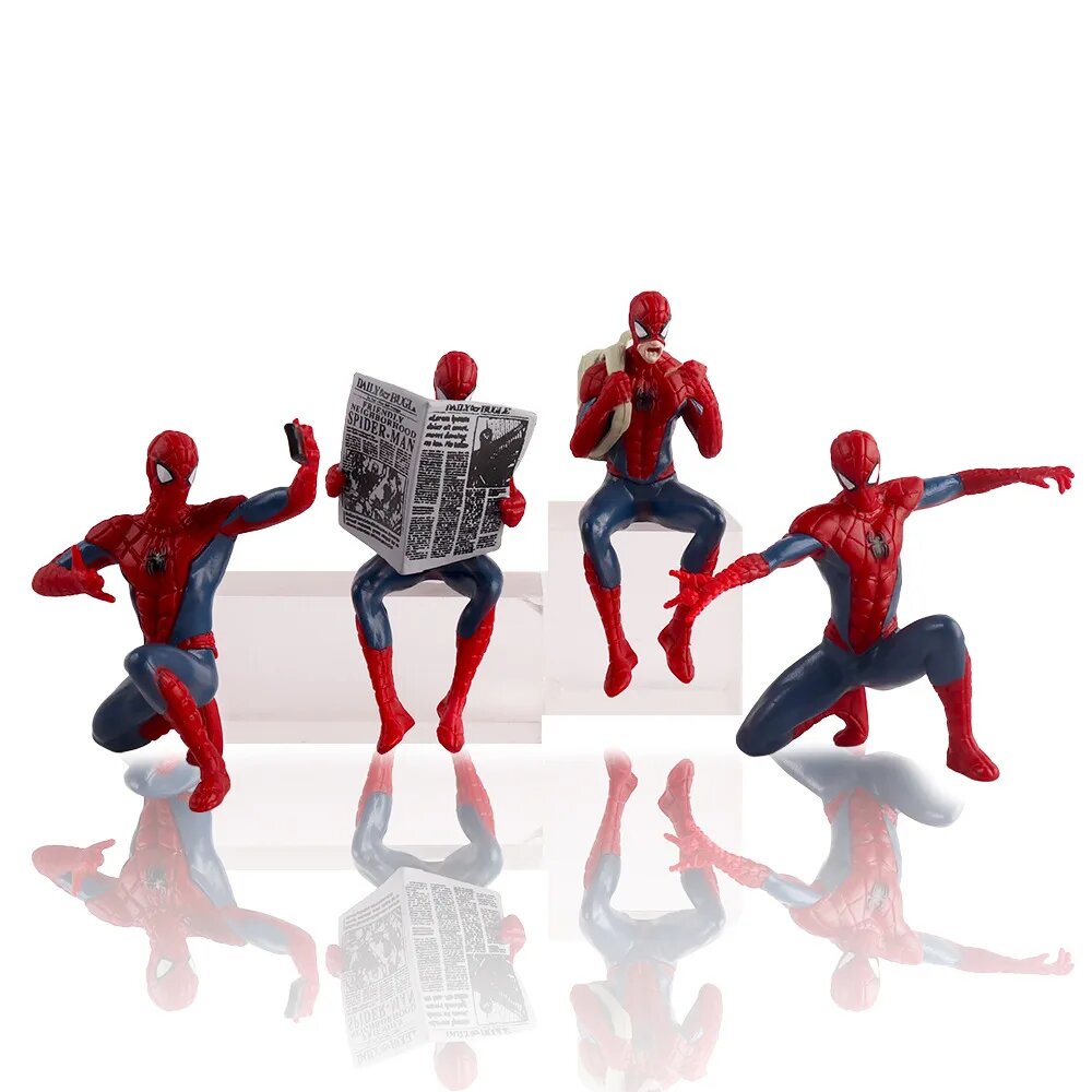 Набор из 4 фигурок: Аниме-фигурки Человека-паука Marvel, мини-модели машинок, куклы-модели, подарки для детей