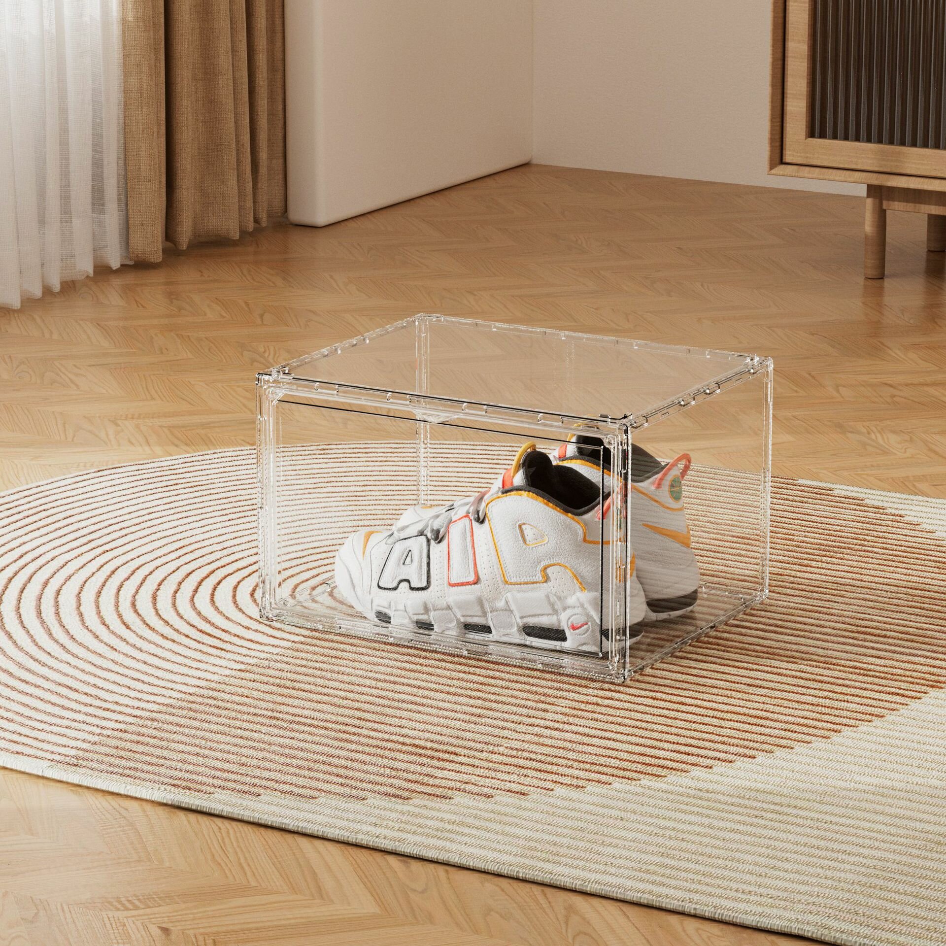 Оптовая продажа утолщенных акриловых прозрачных обувных коробок с магнитным боковым открытием для хранения AJ Bag, фигурок и утолщенного обувного шкафа