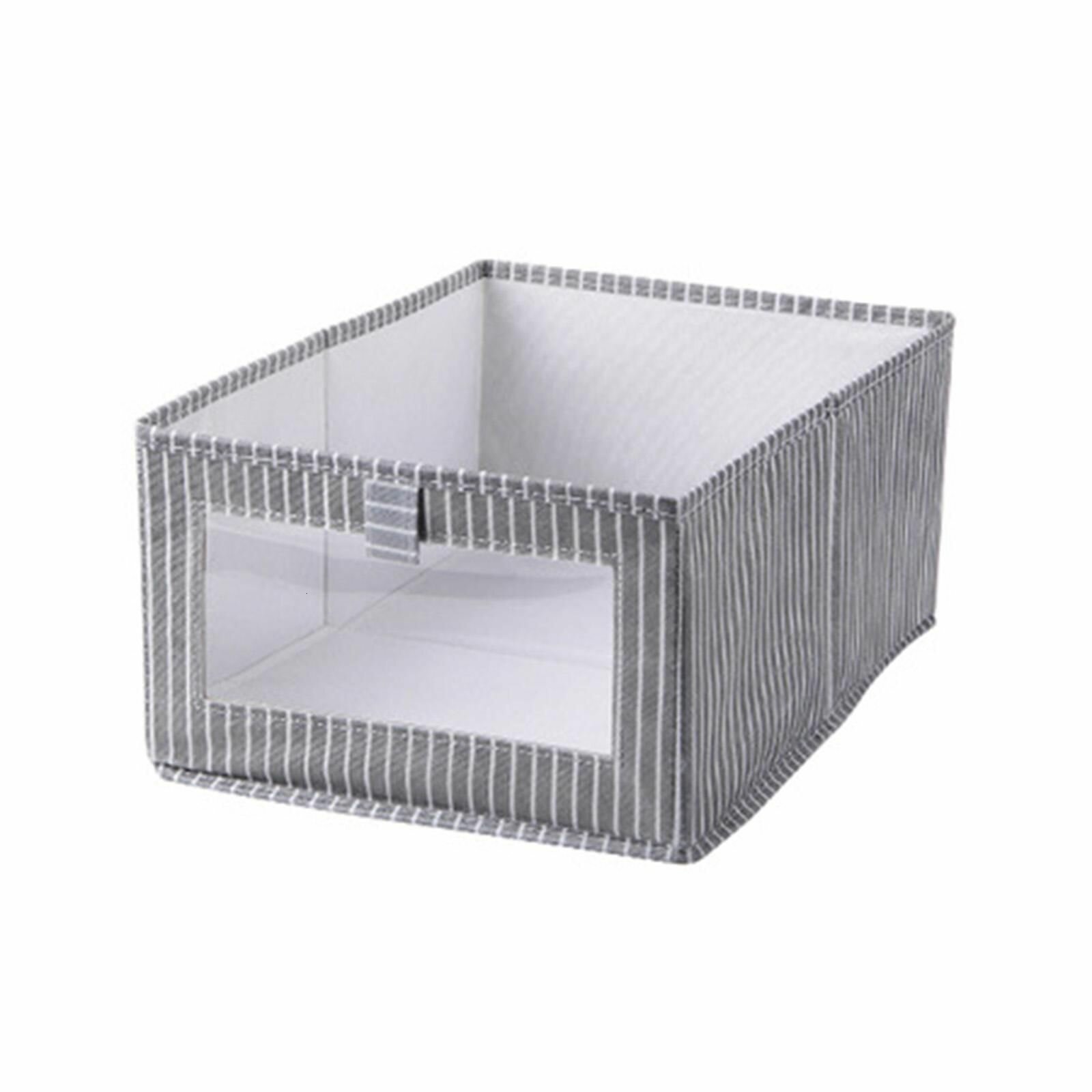 Складная коробка для хранения с ручкой и прозрачным окошком, Серые полосы - Большой