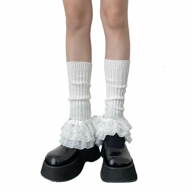 Теплые гольфы с рюшами и кружевами, Белый