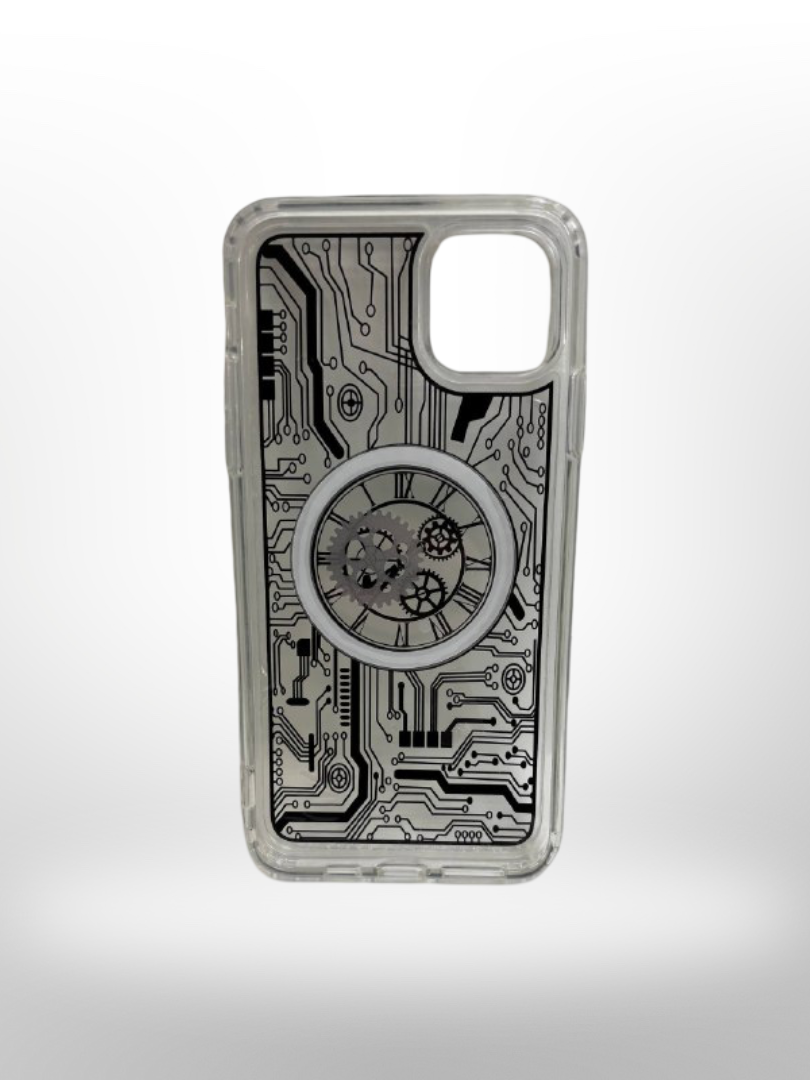 Защитный чехол - бампер, для телефона IPhone 11 Pro Max, принт серебро стимпанк, magsafe