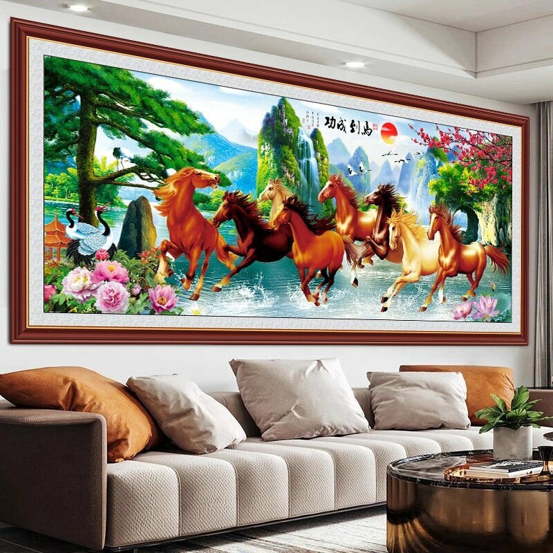 2025 Декоративная картина для стены за диваном, новая китайская стильная пейзажная живопись, текущая вода приносит богатство, самоклеящаяся обои-наклейка, мурал