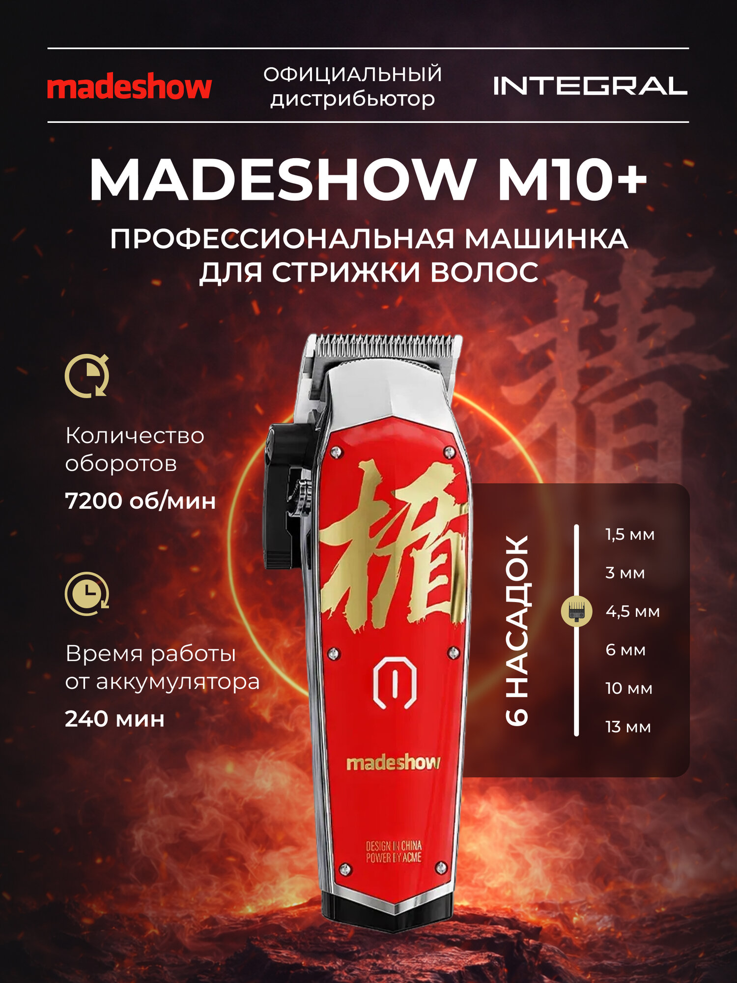 Машинка для стрижки Madeshow M10+, роторный двигатель, автономная работа до 180 минут
