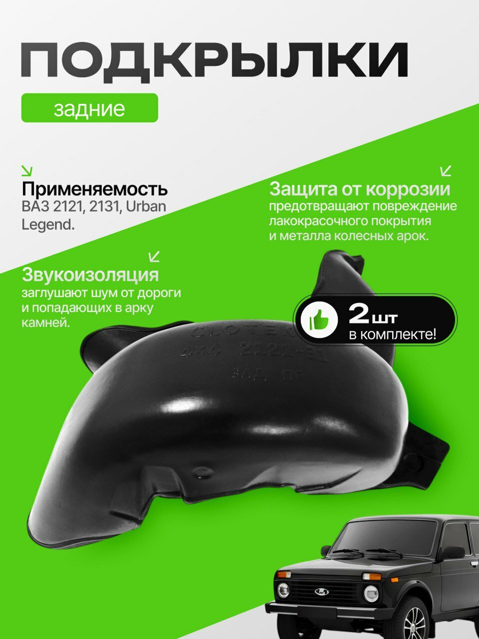 Комплект Подкрылок , Локеров для Автомобиля LADA Niva 4*4 , ВАЗ Нива 2121/21213/21214/2131 задние