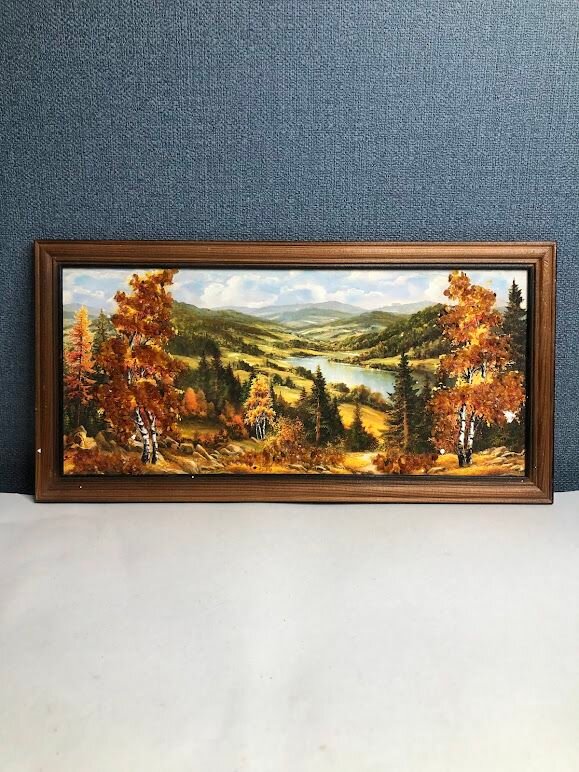 Картина винтажная с янтарём в рамке "бескрайние просторы ", 32*16см, двп, янтарь, смола