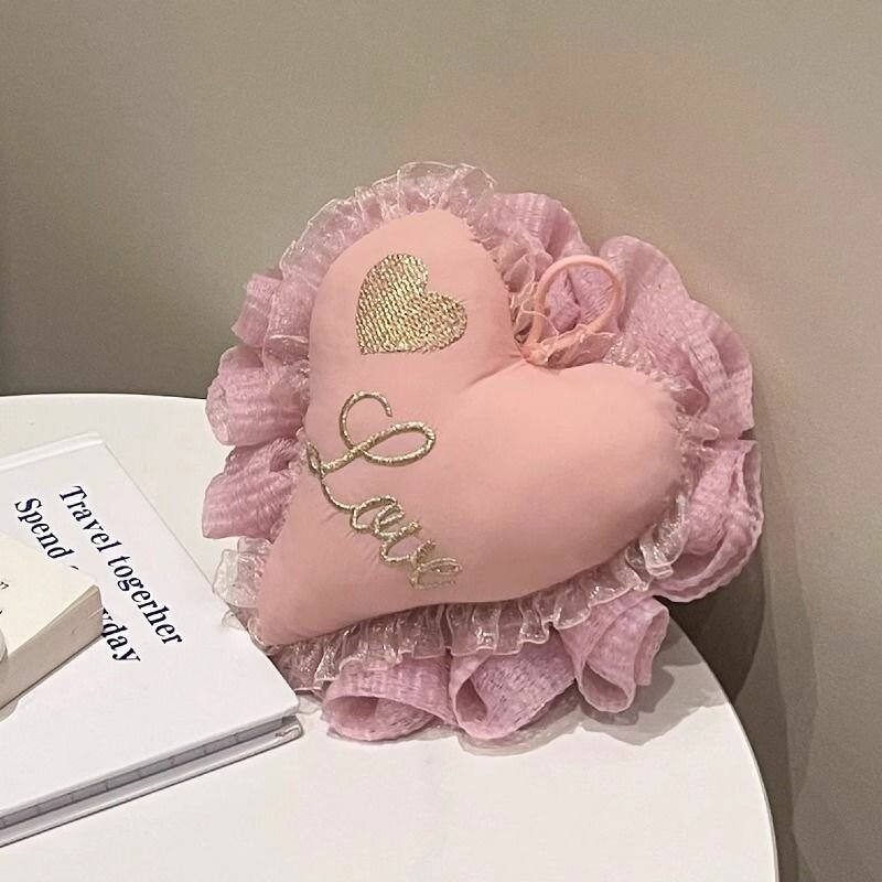 Очень привлекательный банный шарик в форме сердца, мягкая мочалка для мытья спины, инструмент для купания детей, кружевной банный шарик.