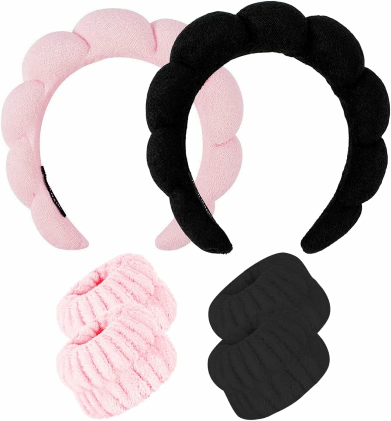 Набор из повязки на голову, браслета и резинки для волос/браслета для спа-процедур, для умывания и ухода за кожей лица, изготовлен из мягкой махровой ткани, пушистой губки, подходит для нанесения макияжа и принятия ванны, розовый.