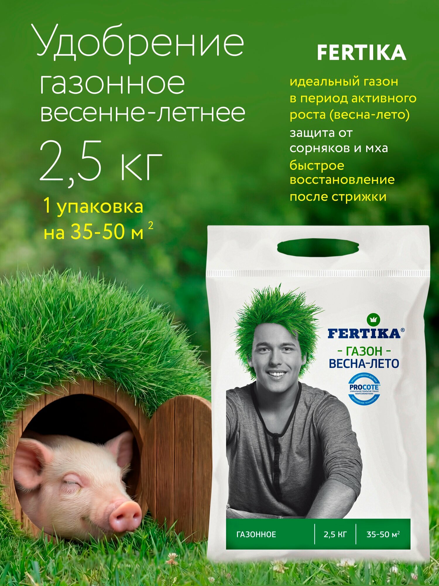 Удобрение Fertika Весна-Лето, для газона, гранулированное, 2,5кг