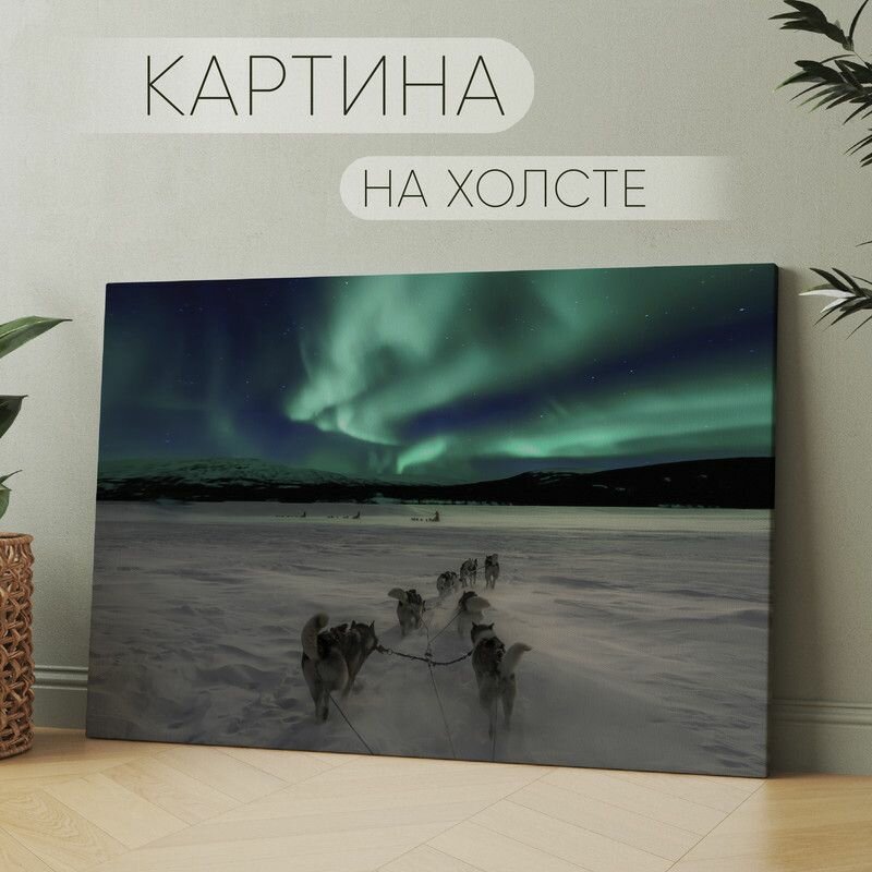 Картина на холсте Северное сияние Яркий пейзаж (16) 20х30 см