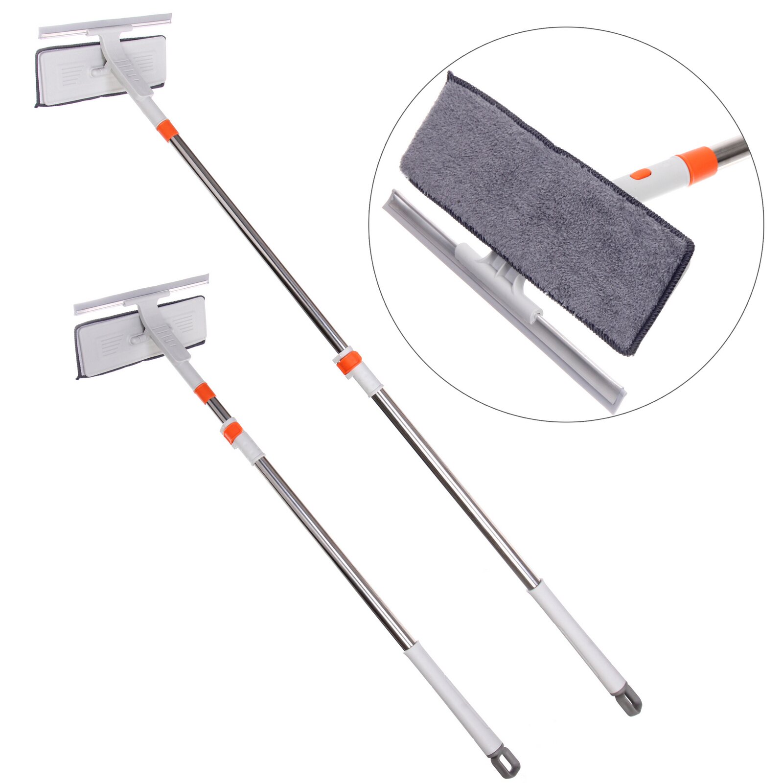Окномойка с телескопической ручкой 85-125 см, 2 насадки 28х8 см, скребок, пластик/металл