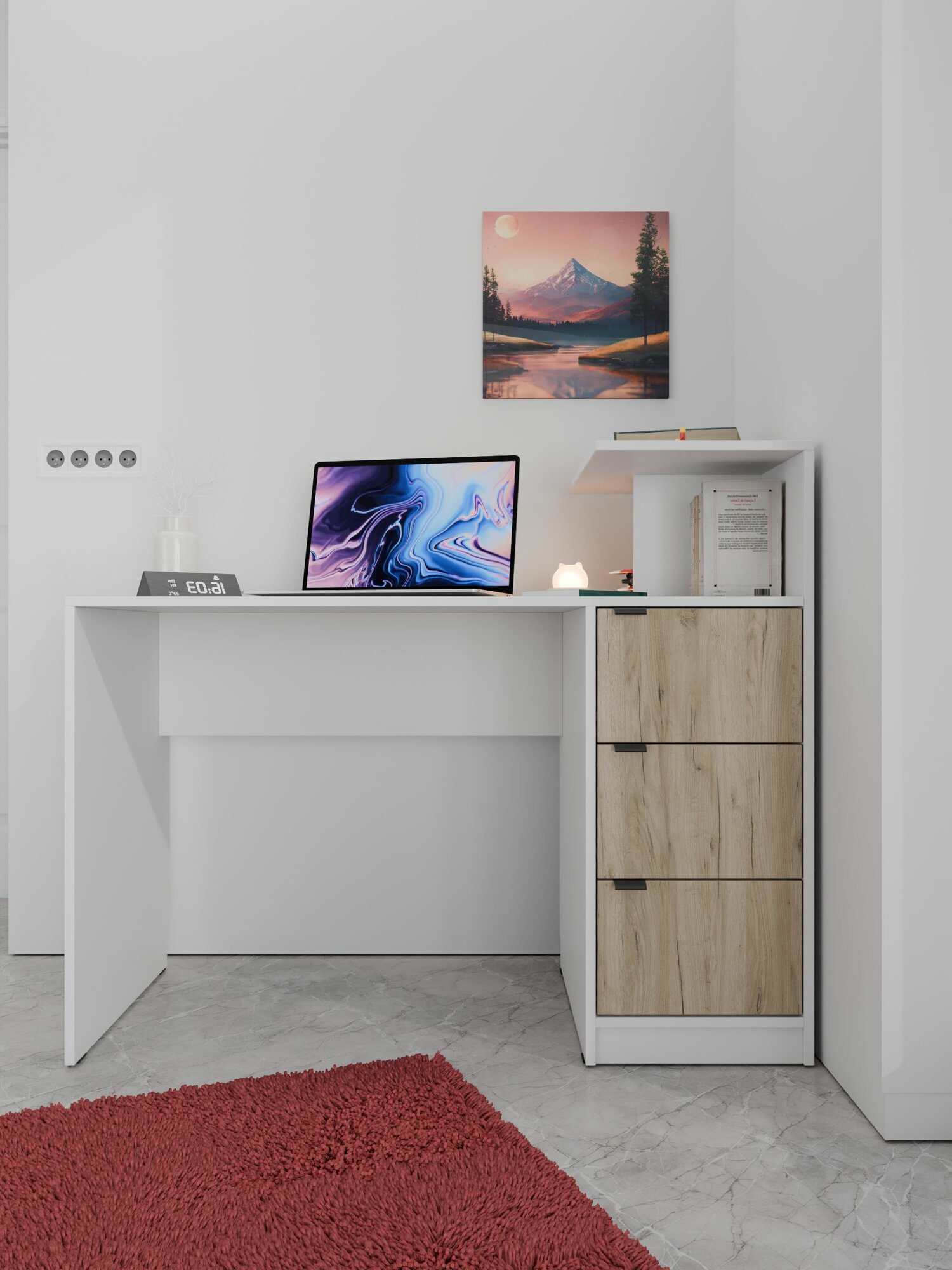 Изумлит Стол письменный с тумбой справа Практик 120х75х60.4 см, белый - дуб крафт серый