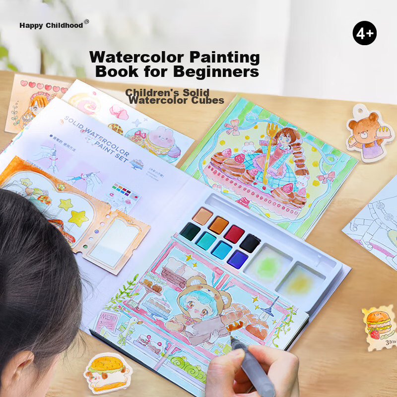 Melody Childhood Children's Coloring Book Water Painting Book Watercolor Painting Coloring Picture Book Painting Set Watercolor Sugar Cube Dessert Princess