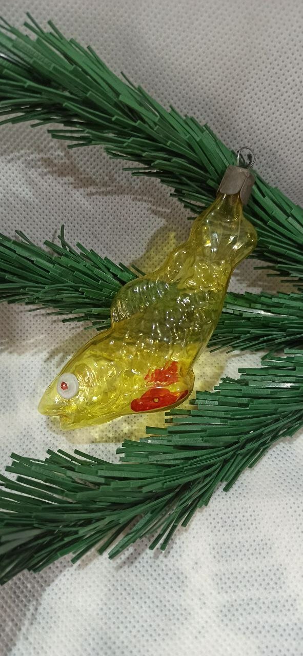 Елочная игрушка Рыбка подвесная винтажная, стекло, СССР