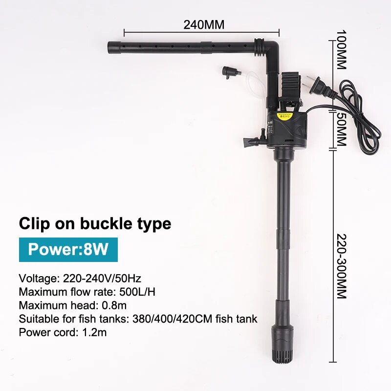 Кислородный насос для аквариума Clip on, 8W, 500L/H, 1.2м