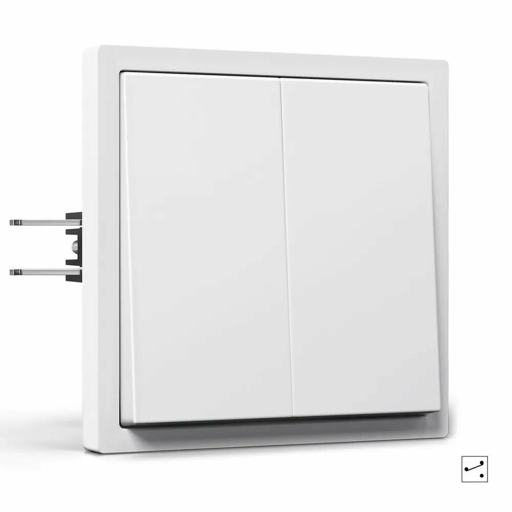 Настенный выключатель BSEED проходной (переключатель) двухклавишного матовый ,2 клавиша, PC рамка белый,80 x 80mm