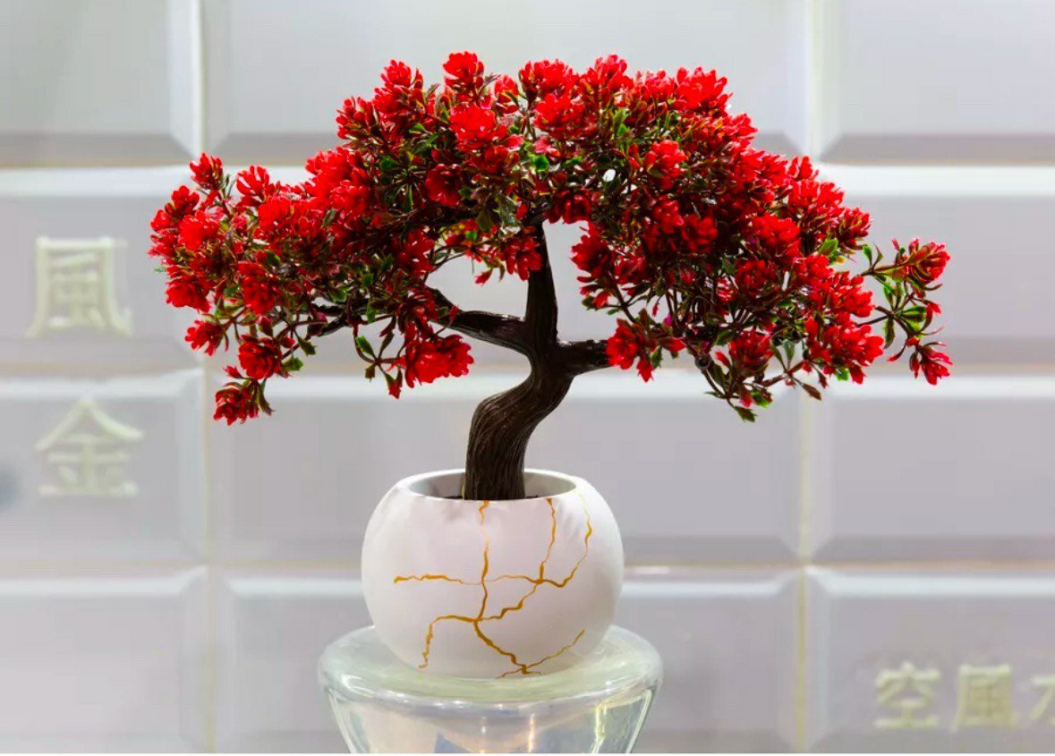 Декоративное искусственное растение дерево бонсай в кашпо горшке для декора интерьера искусственный цветок