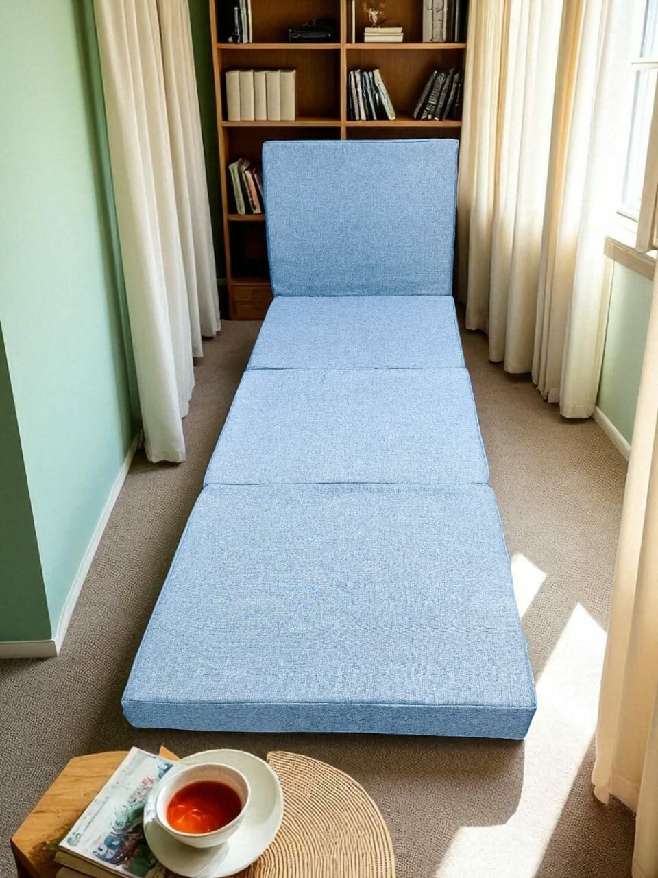 Складной беспружинный матрас зигзаг 65*200*10 см (ШхДхТ), светло-синий