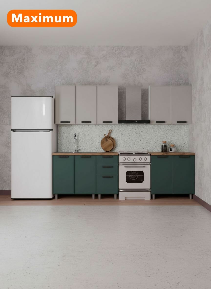 Кухня "Осака" 2 м, светло-серый темно-зеленый
