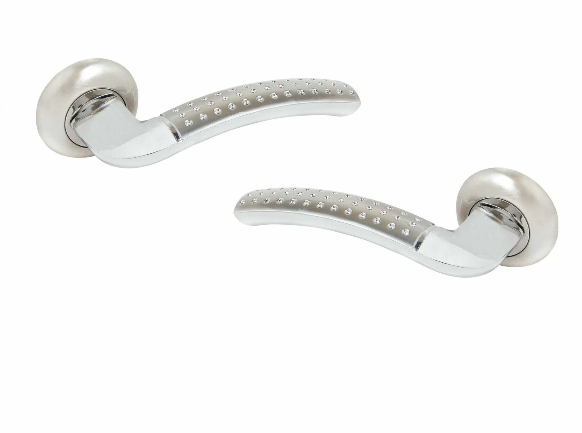 Дверные ручки для входных дверей тяжелые (950 гр) с точками MSM R412 Матовый никель / Хром (SN/CP)