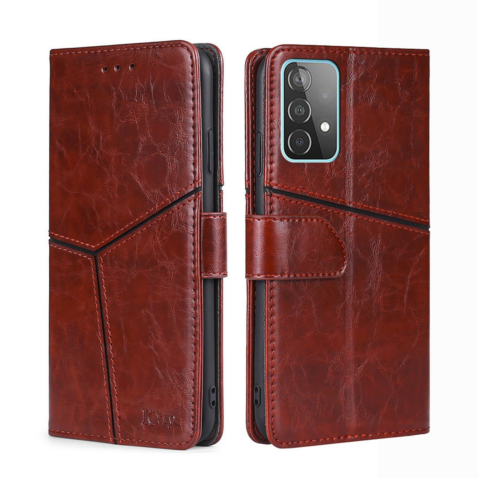 Чехол-книжка MyPads для Samsung Galaxy A52 и A52S с геометрическим дизайном, коричневый