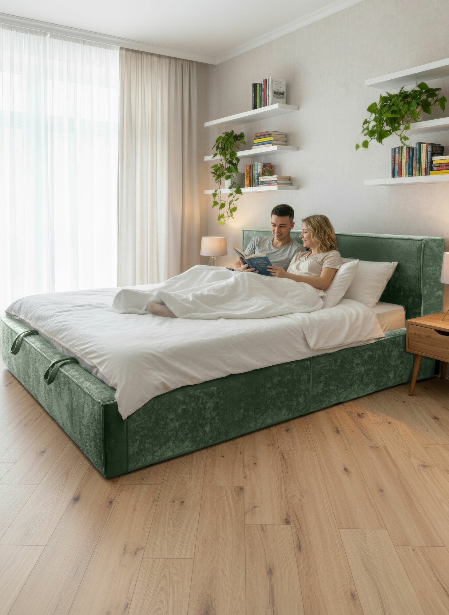 Кровать Adriano 160х200 с подъемным механизмом двуспальная, темно-зеленый