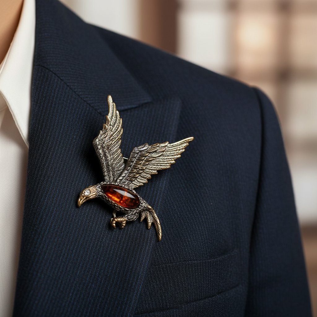 Брошь, янтарь