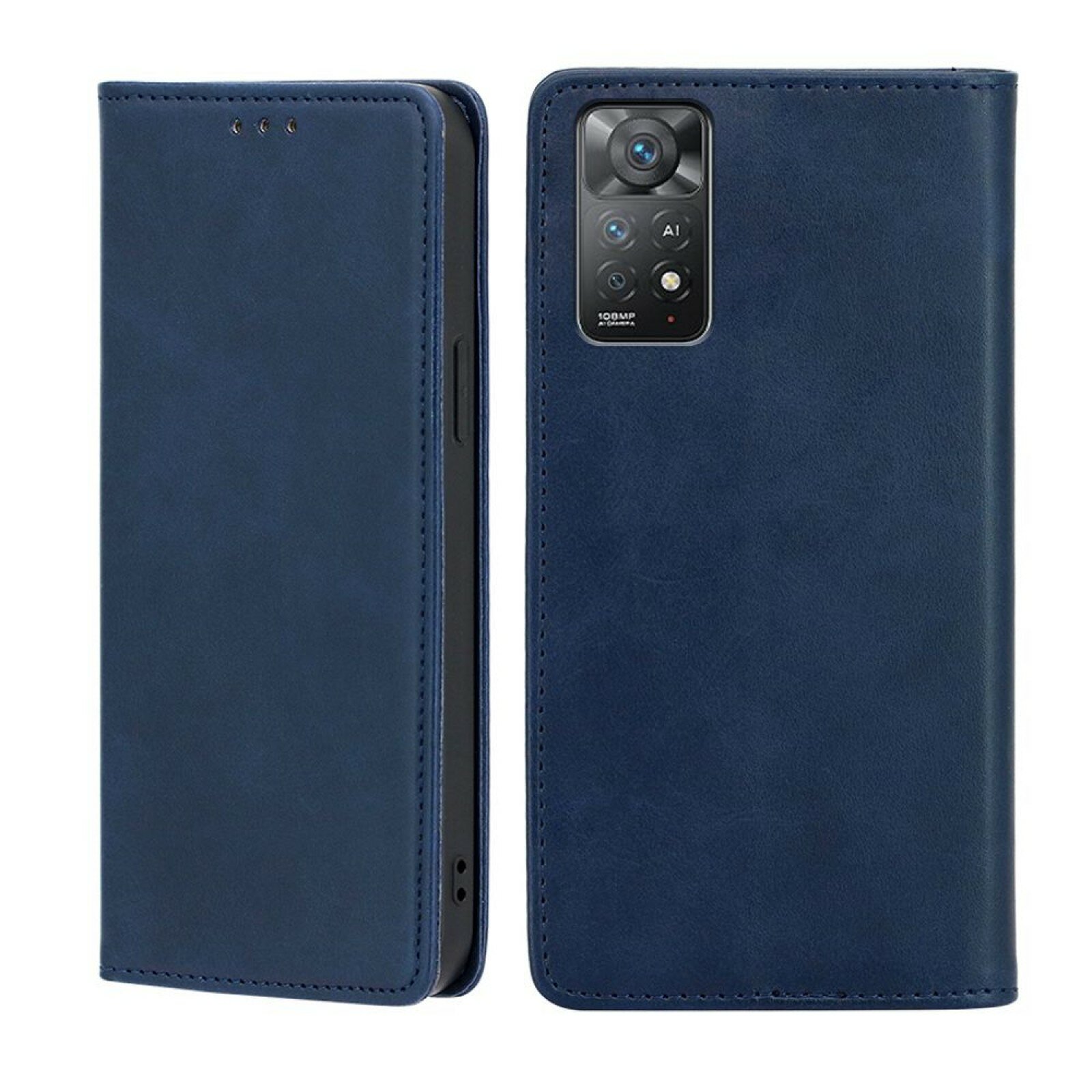 Чехол-книжка MyPads для Xiaomi Redmi Note 11 Pro и Note 12 Pro 4G из телячьей кожи с магнитным закрытием, синий