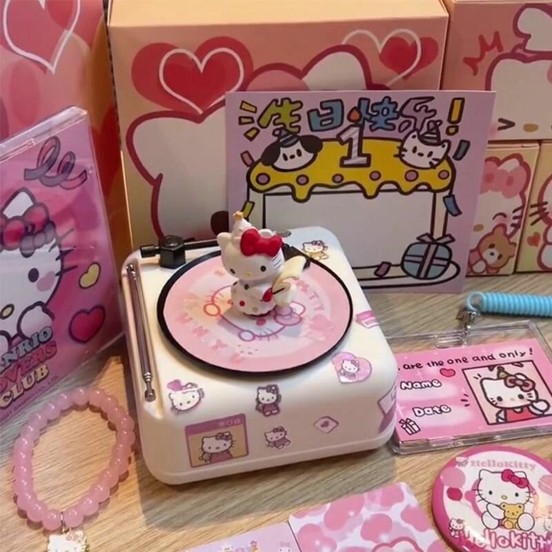Плеер для пластинок Hello Kitty с Bluetooth-колонкой, маленькая и милая аудиосистема с изображением котика KT, новогодний подарочный набор для друзей-мужчин и женщин.